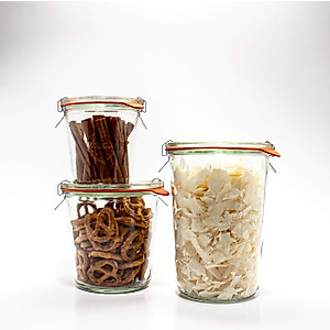 Weck Canning Jars 743 - Weck Mold Jar Made of Transparent Glass - Eco-Friendly Canning Jar - Food Storage Container with Lid Airtight - 3/4 Liter Tall Jar Includes (1 Jar, Glass Lid & Wooden Lid)