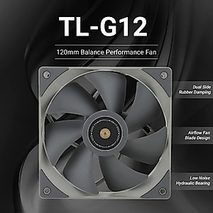 Thermalright TL-G12 120mm CPU Fan, Computer Case Fan, Quiet 4pin PWM PC Fan, 1500RPM, Cooler Fan, for Hydraulic Bearing CPU Cooling Fan