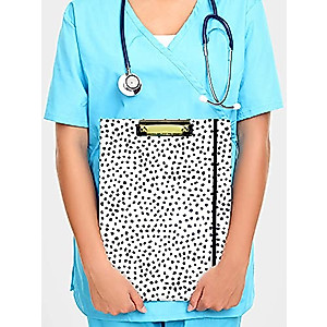 Steel Mill & Co Cute Clipboard Folio with Refillable Lined Notepad and Interior Storage Pocket, Black and White Padfolio for Work, Black Dots