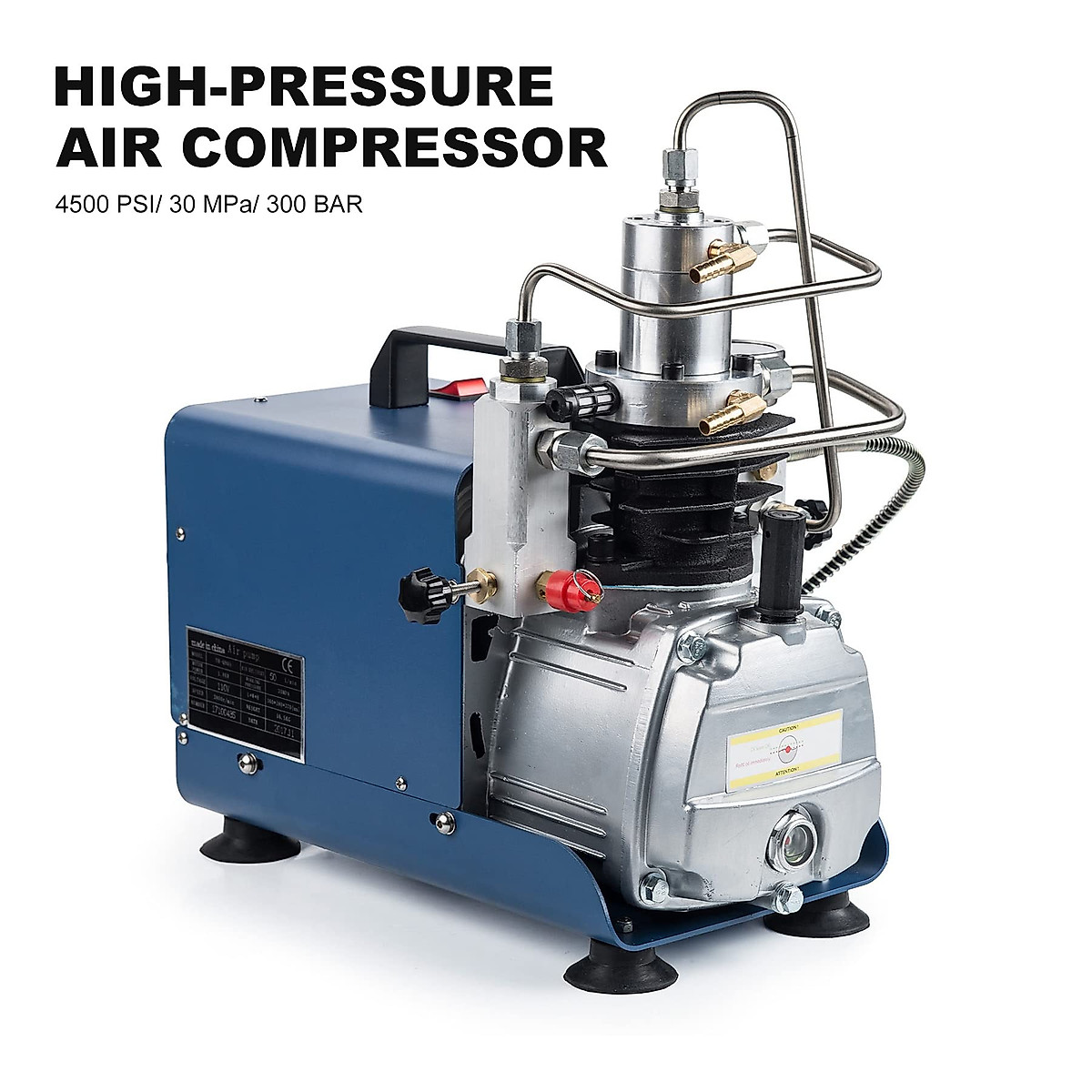 CREWORKS High-Pressure Electric Air Compressor Pump with Pressure Gauge, 4500 PSI/30 MPa /300 BAR Air Pump for Air Rifle PCP Airgun Paintball Scuba Fill Station for Fire Fighting and Diving