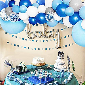 135 Pieces Blue Balloon Garland Arch Kit - White Blue Silver and Blue Confetti Latex Balloons for Baby Shower Wedding Birthday Party Centerpiece Backdrop Background Decoration