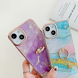 Dinglijia for Redmi Note 10 4G Case, Note 10S Case, Soft TPU + IMD Marble Pattern Shiny Ring Kickstand Case for Girls and Women, Camera and Screen Protection Case for Redmi Note 10 4G BKZH Rose Gold