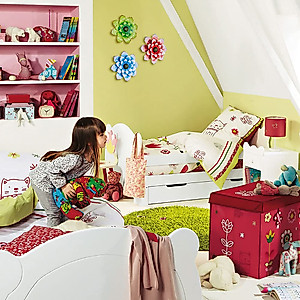 TIANCENTRAL H Rustic Metal Flower Farmhouse Home Decor Durable Wall Art Hanging Flowers for Living room Bedroom Bathroom Decor Indoor Outdoor Garden Decor Flowers Green/Rust Red/Blue Pack 3 by 12.5"