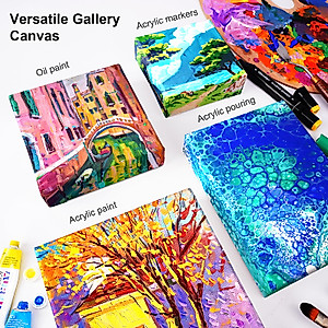 AUREUO 6x6 Inch Gallery Wrapped Canvas - 1.5 Inch Depth 4 Pack - 10 Oz Triple Gesso Primed 100% Cotton Square White Artist Canvases for Acrylic & Oil Paints