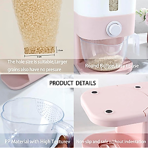 Rubtlamp 20 Lbs Pink Rice Dispenser, Plastic Food Storage Container, Large Rice Storage Container with Lid, Moisture Proof Household Cereal Dispenser Bucket, Sealed Grain Container Storage for Kitchen