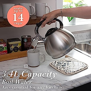 Kitchen Details Stainless Steel Whistling Tea Kettle | Stovetop | 14 Cup | 3.6 Quart | Satin