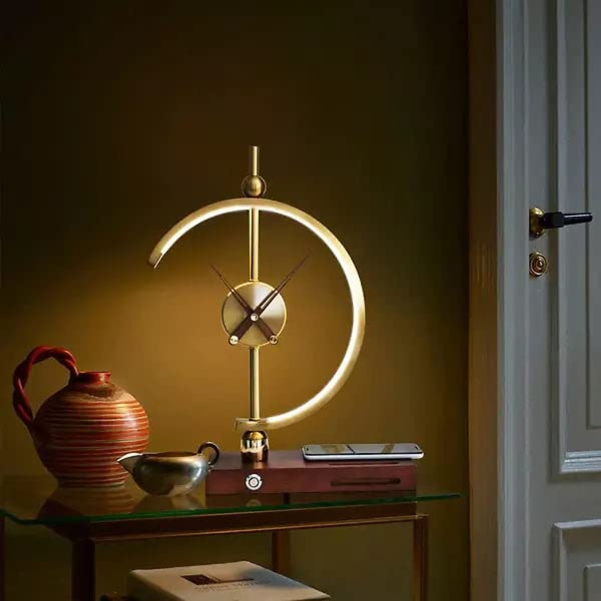 Nogy Desk Lamp with Wireless Charger • Desk Accessories Modern Desk Lamp with Charger • Desk Clock for Office • Desk Lamp with Clock • Art Deco Lamp • Office Desk Light • Dimmable
