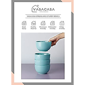 Vasa Casa Ultra-Deep 30 Ounces Soup Bowls, Large Cereal Bowls, Ceramic Serving Bowls Set for Kitchen, Rice, Pasta, Salad, Oatmeal and Noodle, Dishwasher & Microwave Safe, Set of 4, Turquoise