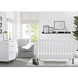 Delta Children Hendrix 4-in-1 Convertible Crib, Greenguard Gold Certified, Bianca White/Bronze