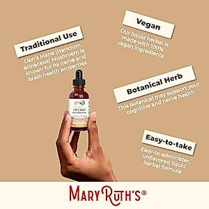 MaryRuth Organics Lions Mane Mushroom Supplement, Upto 2 Month Supply, Nootropic USDA Organic Lions Mane Extract Nervine Herbal Liquid Drops, Brain Health Non-GMO Vegan Alcohol Free Tincture, 1 Fl Oz
