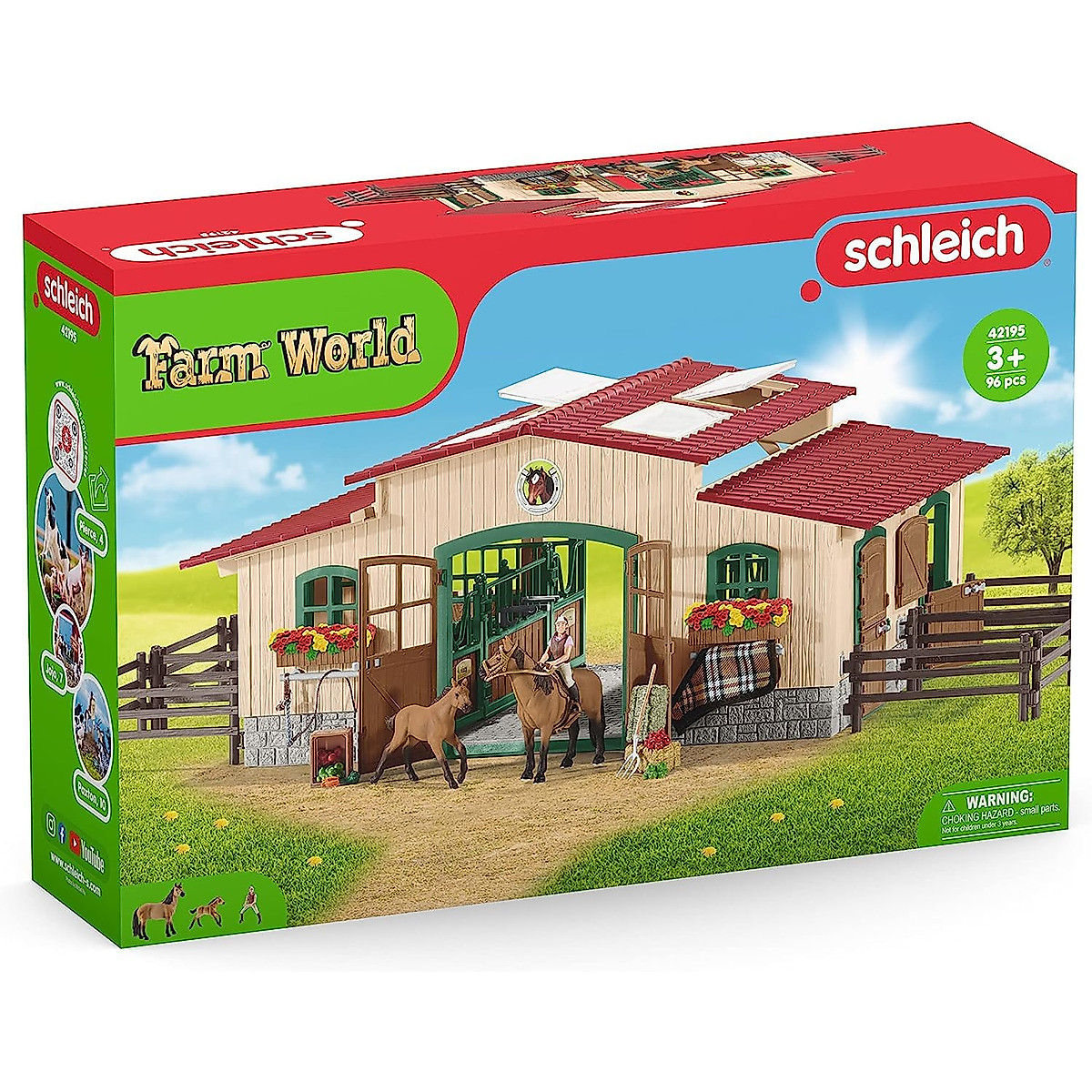 Schleich Horse Barn and Stable Playset - Award-Winning Riding Center 96 Piece Set, 2 Pony Toys, Rider Figurine, and Farm Accessories, for Girls and Boys 3 Years Old and Above