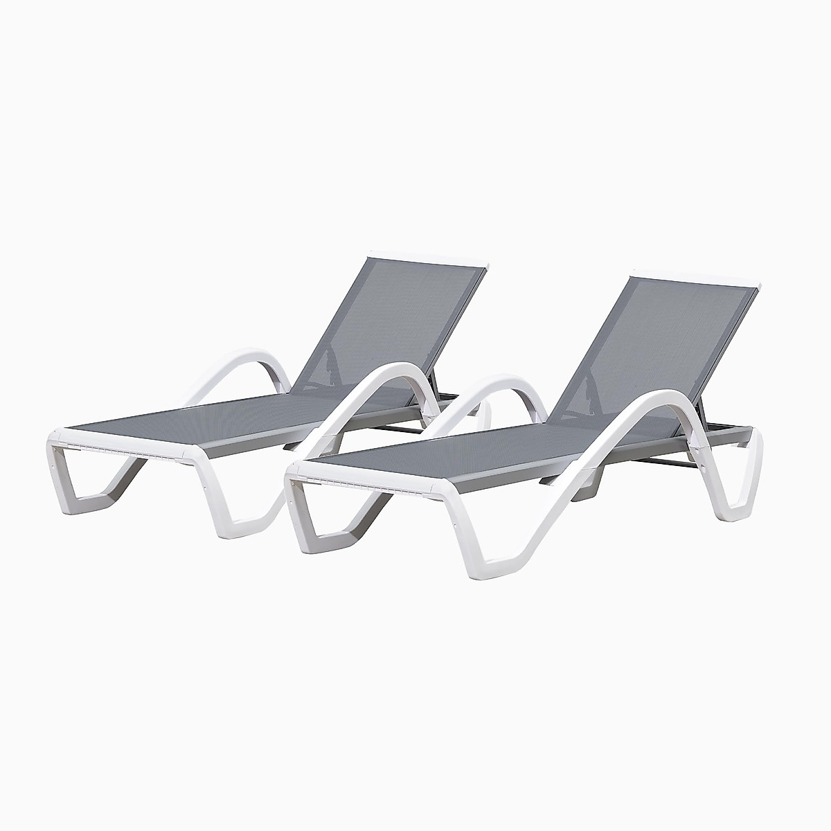PURPLE LEAF Patio Chaise Lounge Chair Set of 2 Outside Plastic Stackable Tanning Chairs with Armrests for Pool Sunbathing Beach Deck Outdoor Loungers, Light Grey
