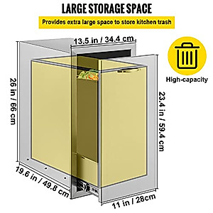 Mophorn Pull Out Trash Drawer 13.6Wx26Hx19.3D Inch Lower Sliding Rails Stainless Steel Roll Out Trash Bin Pull Out Tray Outdoor Kitchen Trash Drawer with Handle for BBQ Island Grill Station