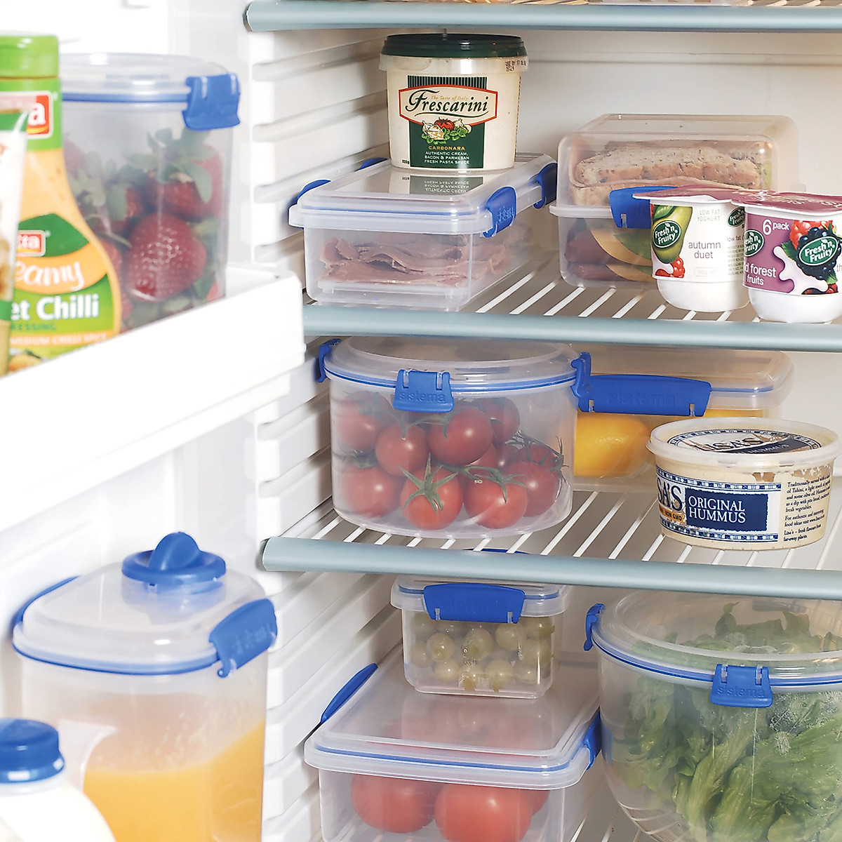 Sistema KLIP IT Rectangular Collection Food Storage Container, 33.8 oz./1.0 L, Clear/Blue, 3 Count