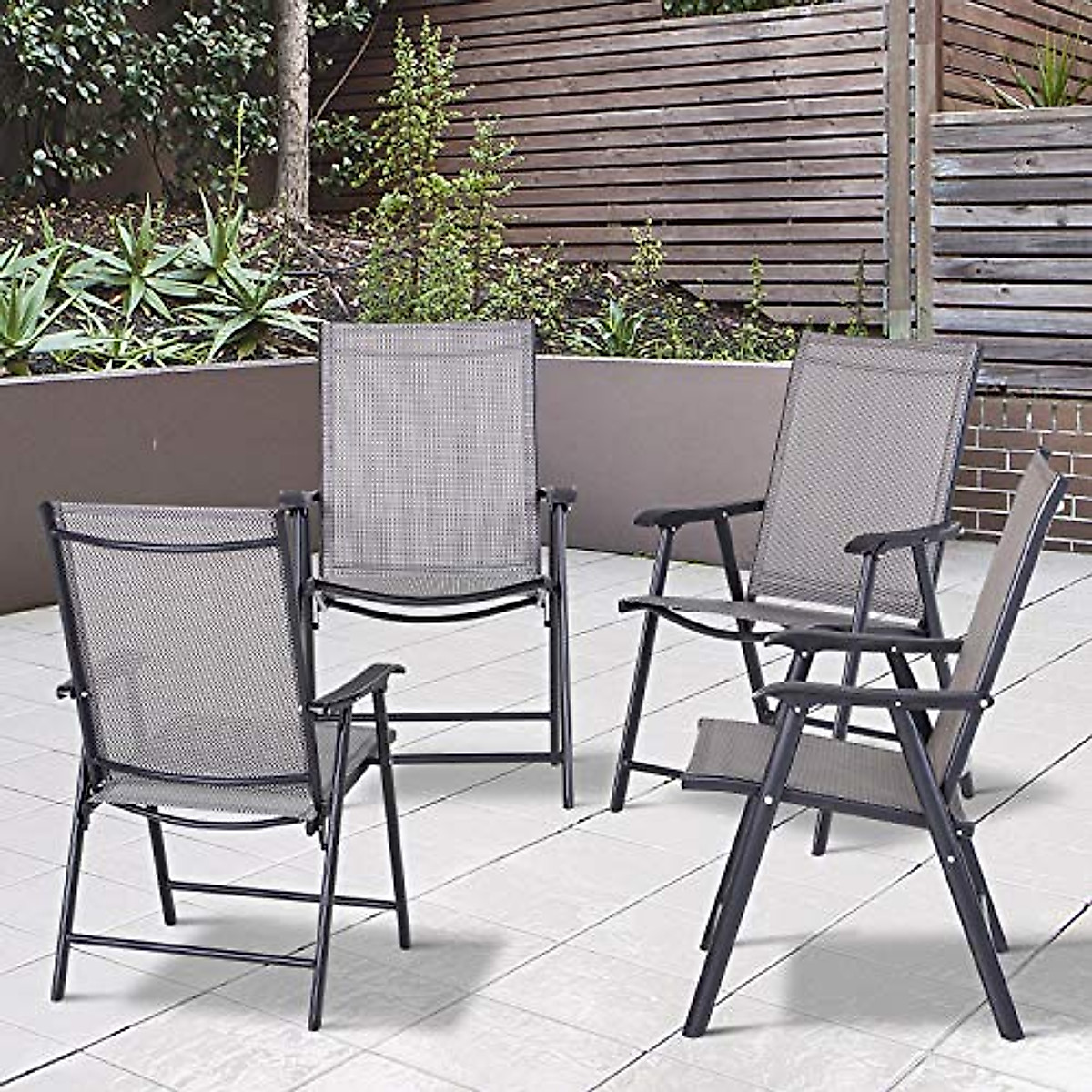 Outsunny Folding Outdoor Patio Chairs Set of 4 Stackable Portable for Deck, Garden, Camping and Travel