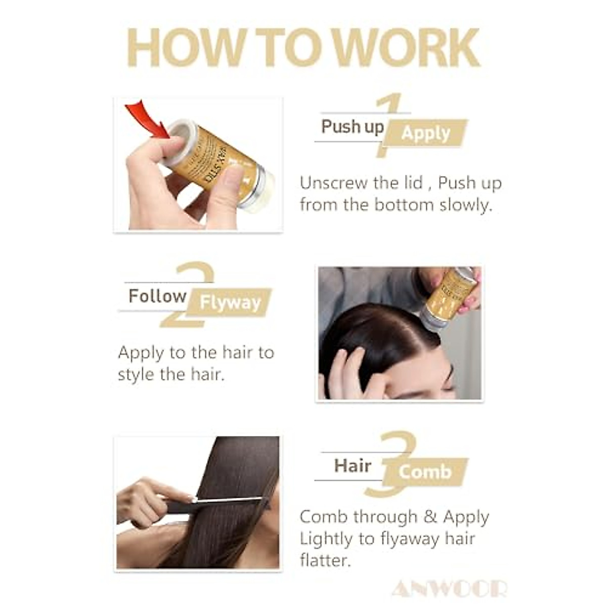 AnWoor Hair Wax Stick, Wax Stick for Hair Flyaways Kids & Women Hair Accessories for Women Girls Hair Bun Maker for Kids Hair Slick Stick Baby Hair Gel Stick Kids Hair Products Hair Smoothing Stick