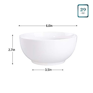 Cutiset 29 Ounce Porcelain Cereal/Salad/Desserts Bowls, Set of 6, White (6-inch/ 29 Ounce, Round)