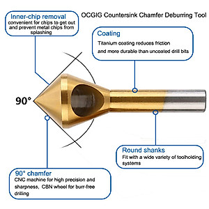 OCGIG 4pcs Titanium Coated Countersink Chamfer Tool Deburring Tool Set Metal Wood Drill Bits Zhongbo Business