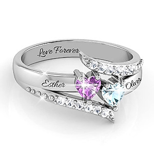 Wendy Made Birthstone Rings for Women Custom Mother Daughter Rings for Mom Personalized Name Rings for BFF Ring Friendship Rings for Women Gifts (2 Birthstones-2, 9)