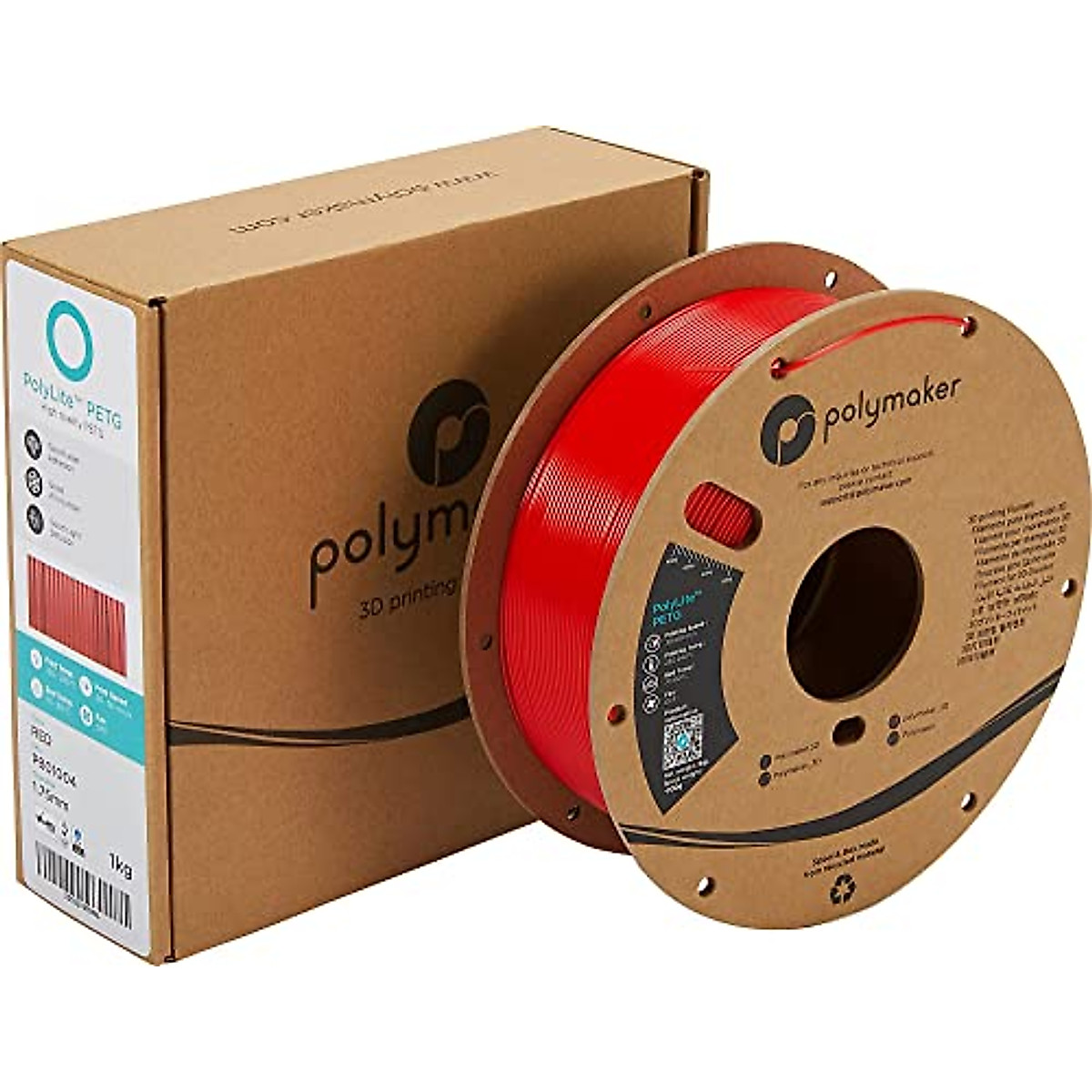 Polymaker PETG Filament Bundle, PETG 3D Printer Filament 1.75mm - PolyLite PETG Filament 1.75 PETG Bundle of 3, Black/White/Red