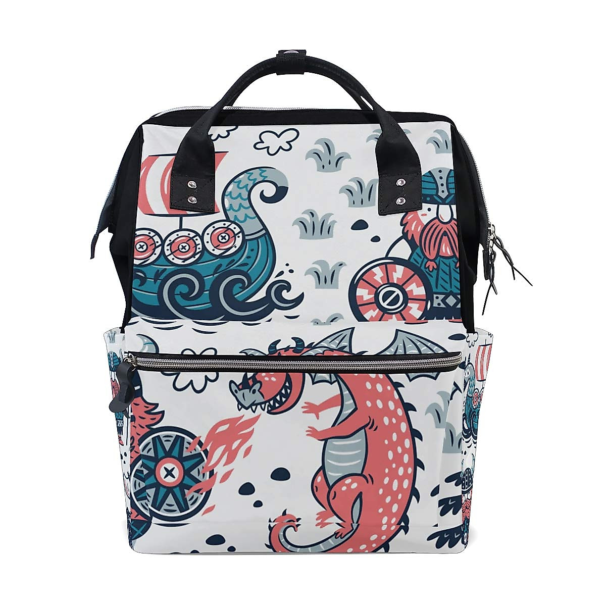 ColourLife Diaper Bag Backpack Vikings Dragon Ship Casual Daypack Multi-Functional Nappy Bags