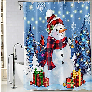 BIVINAR Christmas Shower Curtain, White Winter Forest Snowfall Bathroom Shower Curtain, Natural Xmas Pine Tree Fabric Bathroom Curtain Decor, 72 × 72 Inch