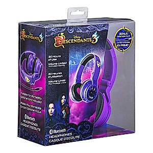 eKids Descendants Kids Bluetooth Headphones for Kids Wireless Rechargeable Foldable Bluetooth Headphones with Microphone Kid Friendly Sound and Bonus Detachable Cord, DE-B50v9M