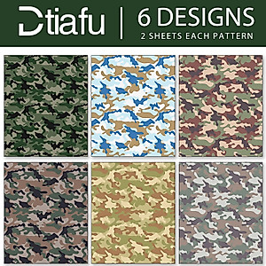 Dtiafu 12 pcs Camo Wrapping Paper Bundle for Women Men Boys Girls Kids - 6 Style Army Gift Wrap for Birthday Wedding - 20 X 28 Inch Per Sheet