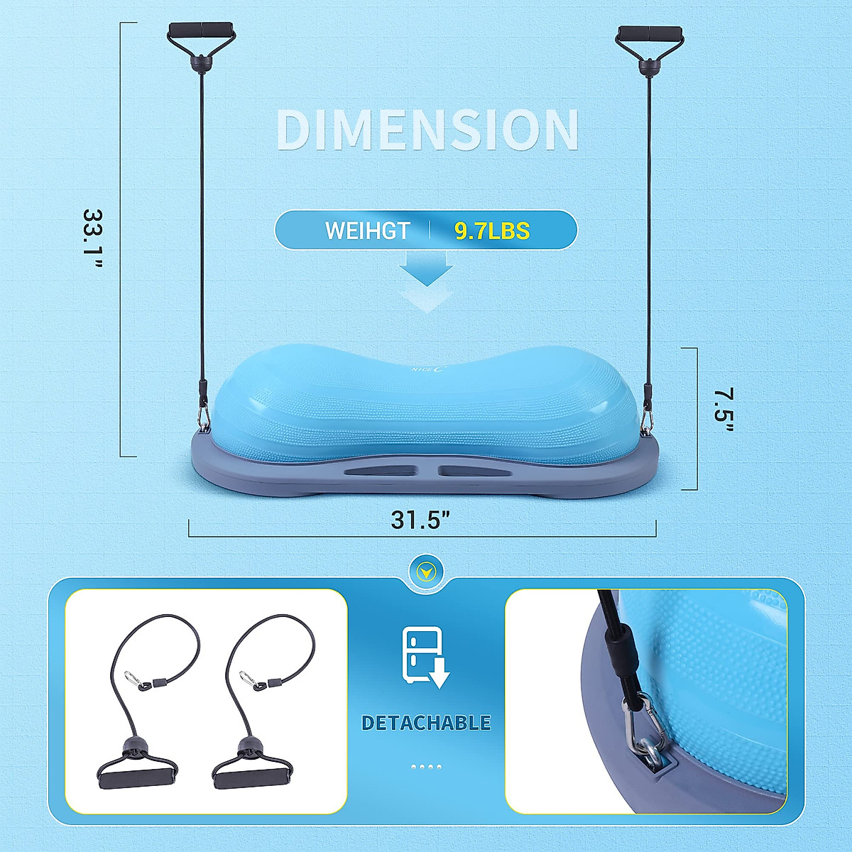 Nice C Balance Ball, Half Ball, Balance Ball, Exercise Workout Trainer, with Resistant Band, Strength Fitness Yoga with Bonus Foot Pump (Blue Peanut)