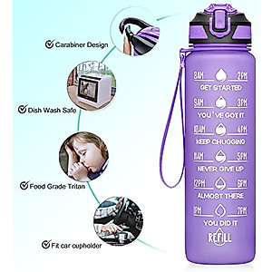 MEITAGIE 32oz Leakproof Motivational Sports Water Bottle with Straw & Time Marker, Flip Top Durable BPA Free Tritan Non-Toxic Frosted Bottle Perfect for Office, School, Gym and Workout