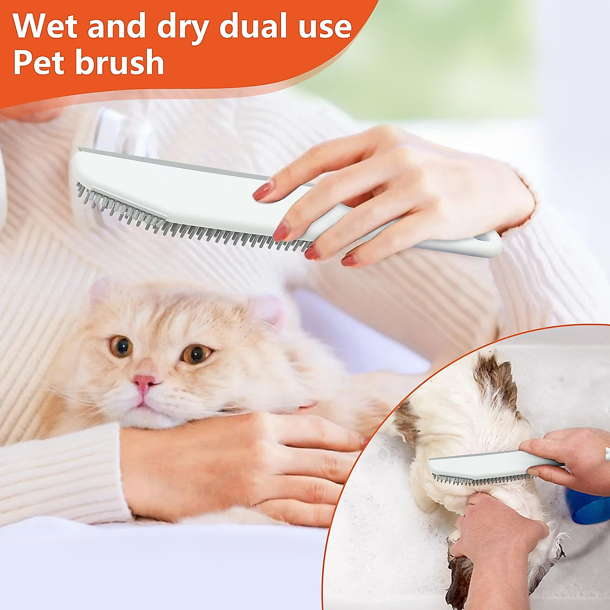 Loonpon Rubber Broom for Pet Hair Remover,63 inch Pet Hair Removal Broom with Squeegee,Rubber Fur Remover Brush for Fluff Carpet Hardwood Floor Tile Window