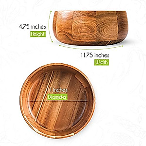Salad Bowl wooden Acacia wood 11 diameter X4.75inch H Exquisitely crafted in natural brown tone for food , fruit server, tones