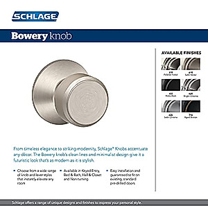 Schlage F10 BWE 619 GSN Bowery Door Knob with Greyson Trim, Hall & Closet Passage Lock, Satin Nickel