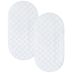 Bassinet Mattress Pad Cover 2 Pack Waterproof Bassinet Sheet Quilted Bassinet Mattress Protector (32"x17") for Boys & Girls, Fit for Hourglass/Oval Bassinet Mattress, White