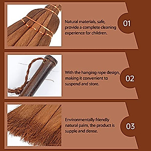 Housoutil Asian Straw Brooms Thai Natural Flower Grass Broom Whisk Broom Retro Kid Sweeping Cleaning Broom Broomstick for Courtyard Garage Kitchen Office Floor