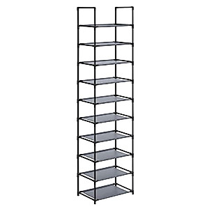 SONGMICS Shoe Rack, 10 Tier Shoe Shelf, Shoe Storage Organizer, Space-Saving, 11 x 17.7 x 68.1 Inches, Metal Frame, Non-Woven Fabric Shelves, for Entryway, Bedroom, Grey ULSH010G01