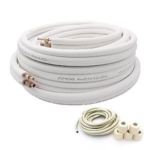 50 Ft Air Conditioning Copper Tubing Pipe Extension, 1/4" 1/2" 3/8" PE Thickened for Mini Split AC and Heating Equipment Insulated Coil Line HVAC Refrigerant with Nuts (1/4" & 1/2"* 3/8" PE WITH NUTS)