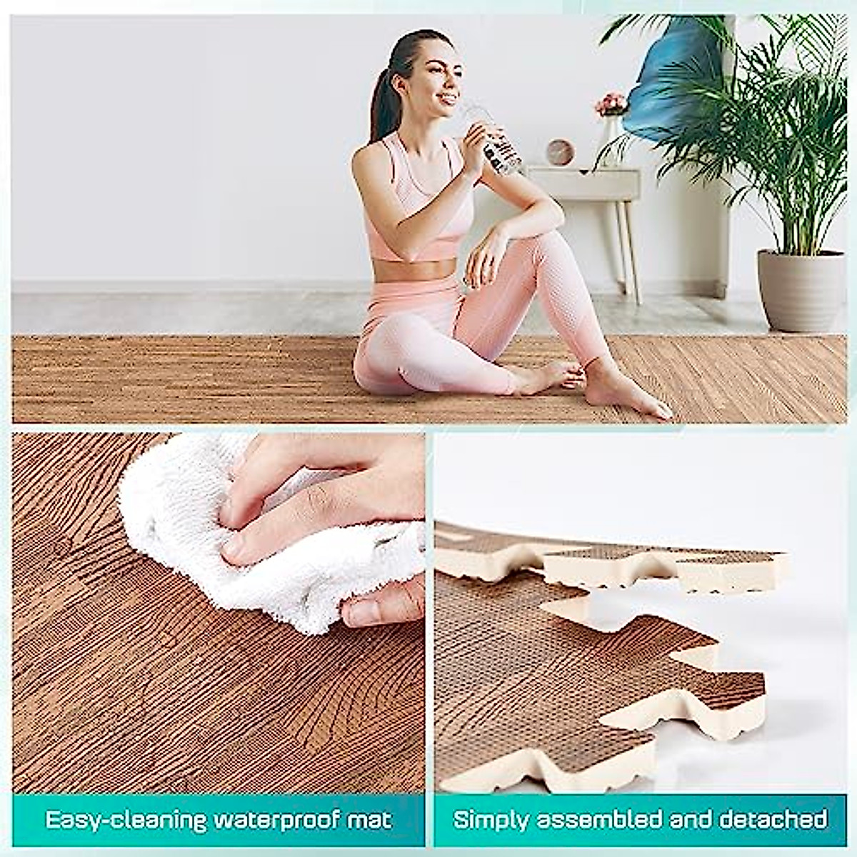Yes4All Interlocking Foam Tiles, Non-Slip Foam Floor Tiles for Home Gym- Oak Wood Dark, 12 Tiles 24"x 24"x 7/16" Cover 48 Sqft