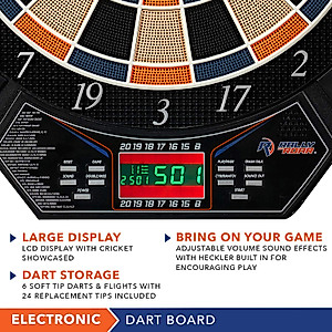 Rally and Roar 15.5" Electronic Dartboard w/Built in Scorer, 20 Game Modes and 6 Soft Tip Darts