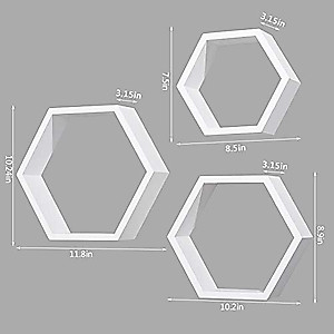ZGZD White Floating Shelves Hexagon Wall Organizers Display Hanging Shelf for Room, Kitchen, Office, Set of 3
