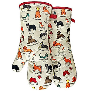 Oven Mitts Cotton Fashion Cute Dog Design 1pair Heat Resistant Oven Gloves Safe Cooking Baking Grilling Barbecue Machine Washable Pot Holders (Oven Mitts Dog Flower)