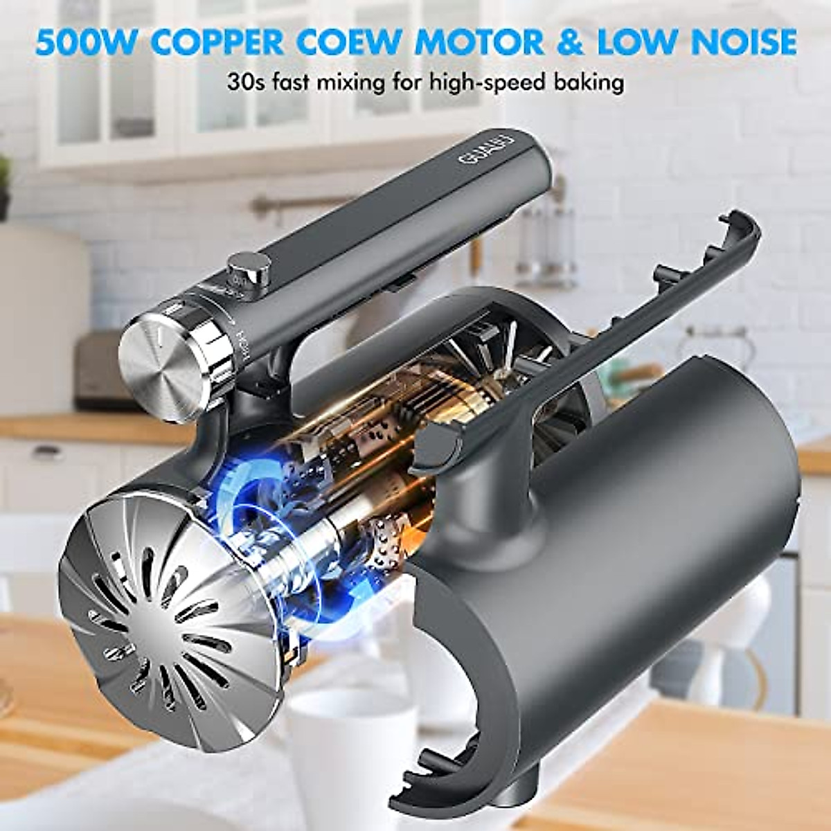 Hand Mixer Electric, Mixer Electric Continuously Variable Speed Control Mixers Kitchen Handheld, Eject Button / 5 Stainless Steel Accessories/Turbo Boost/Self-Control Speed for Baking Cake Egg Cream Food Beater