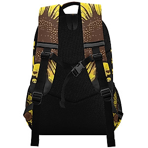 Skull & Sunflowers Backpacks Lightweight Laptop Backpack School Book Bag Travel Hiking Daypack for Women Men Teens Kids