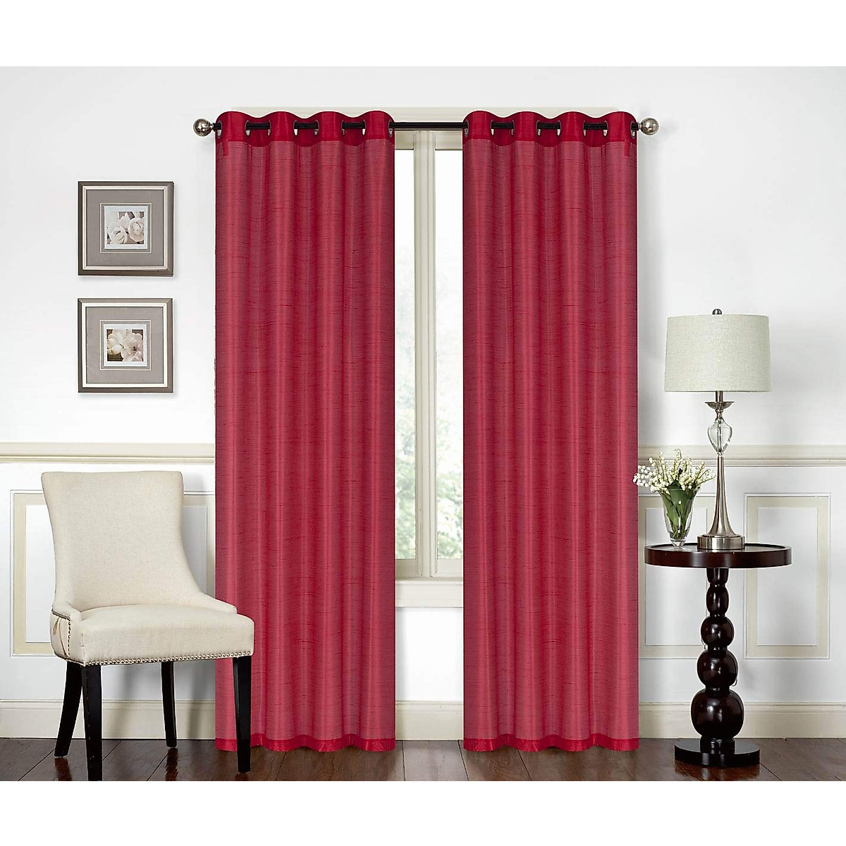 All American Collection New Elegant Modern Contemporary Solid Faux Silk Window Treatment Curtain (54" x 84", Red Panel)
