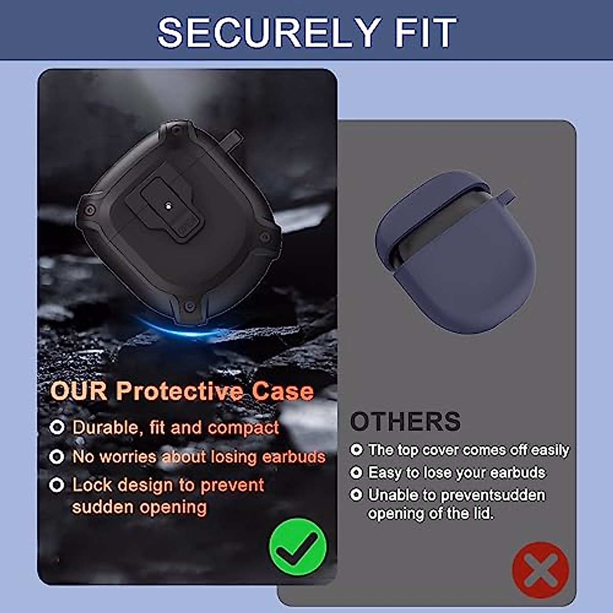 [with Lock] for Bose QuietComfort Earbuds II Case (2022), Shockproof Protective Bose Quietcomfort 2 Case Cover for Men Women, Silicone+PC Secure Lock Case for Bose Quietcomfort Earbuds II (Black)