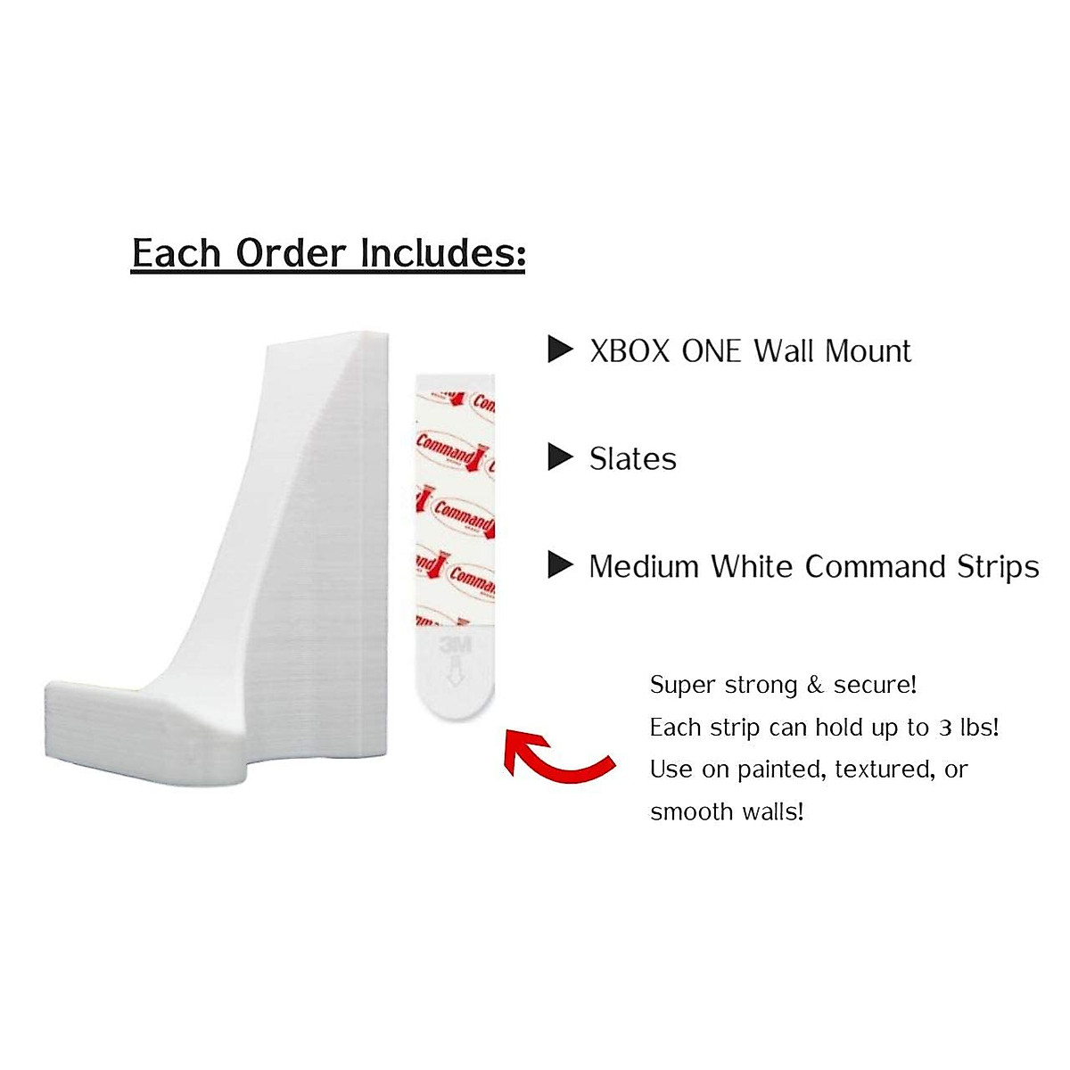 3DLASERSLAB Damage-Free Controller Wall Mount Kit for Xbox One (1 Pack, White), Microsoft, Easy Install, 3M Command Strip Included (White, 1)