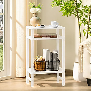 YUFAM 28in Tall Side Tables Set of 2, 3 Tier Small end tables for small spaces, narrow entryway tables with Storage, entrance tables for front door, Wooden frame, for Living Room, Bedroom, Hall, White