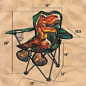Toy To Enjoy Outdoor Dinosaur Chair for Kids – Foldable Children’s Chair for Camping, Tailgates, Beach, – Carrying Bag Included Mesh Cup Holder & Sturdy Construction. Ages 5 to 10 (Patent Pending)