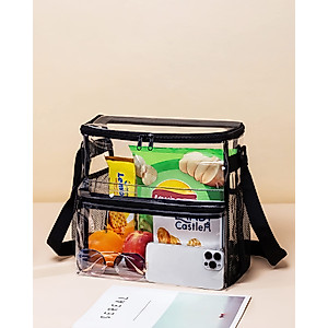 Vorspack Clear Tote Bag - Clear Bag Stadium Approved 12x12x6 Clear Lunch Bag Clear Crossbody Bag for Sports Events Concerts Work College - Black