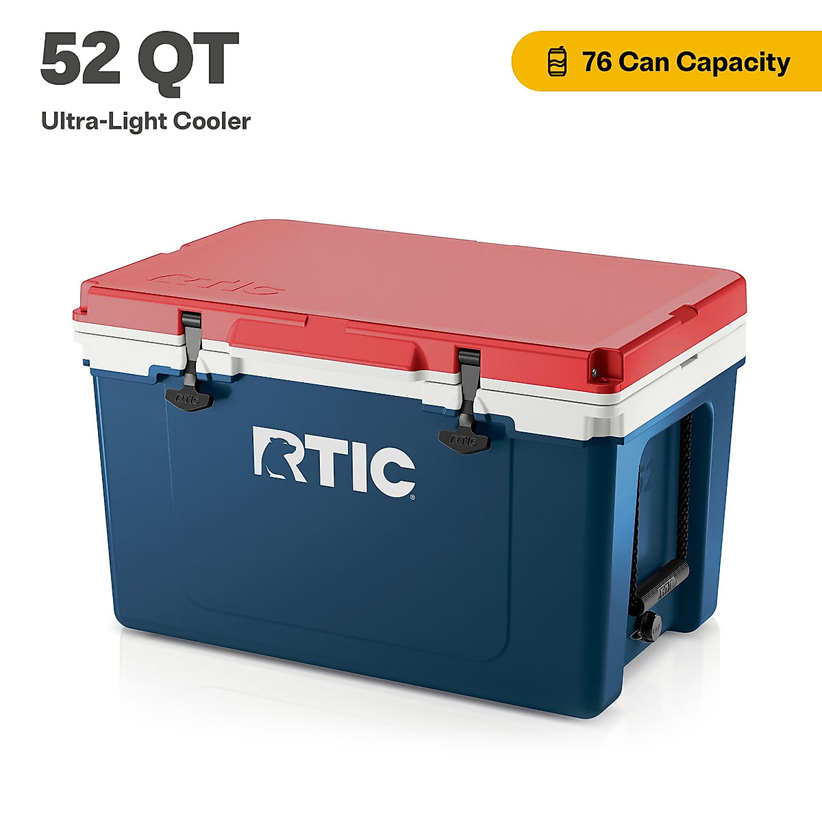 RTIC Ultra-Light 52 Quart Hard Cooler Insulated Portable Ice Chest Box for Beach, Drink, Beverage, Camping, Picnic, Fishing, Boat, Barbecue, 30% Lighter Than Rotomolded Coolers, Patriot
